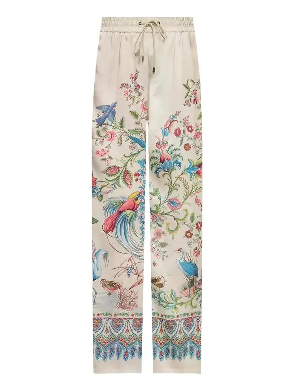 Etro Floral-print Silk Palazzo Pants - Neutrals