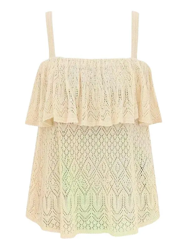 Zimmermann Mahon Ruffled Pointelle-knit Top - Neutrals