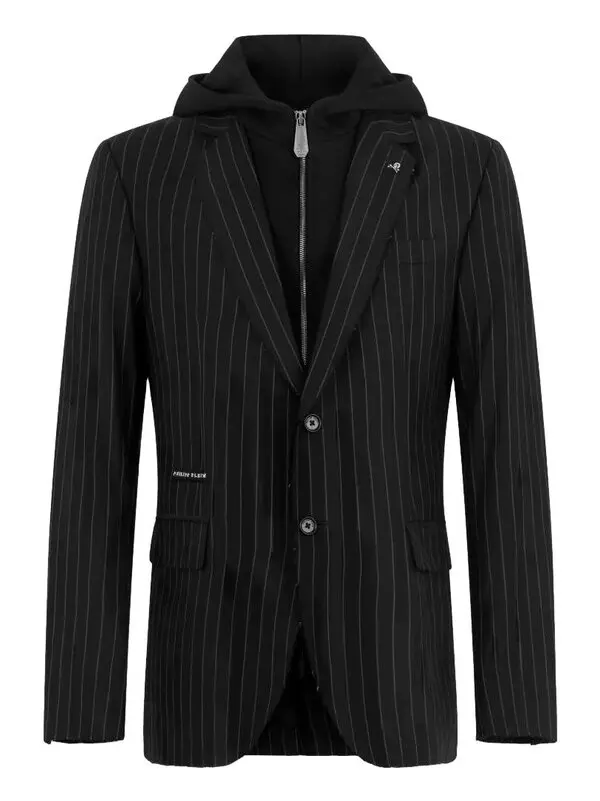 Philipp Plein Pinstripe-pattern Hooded Blazer - Black
