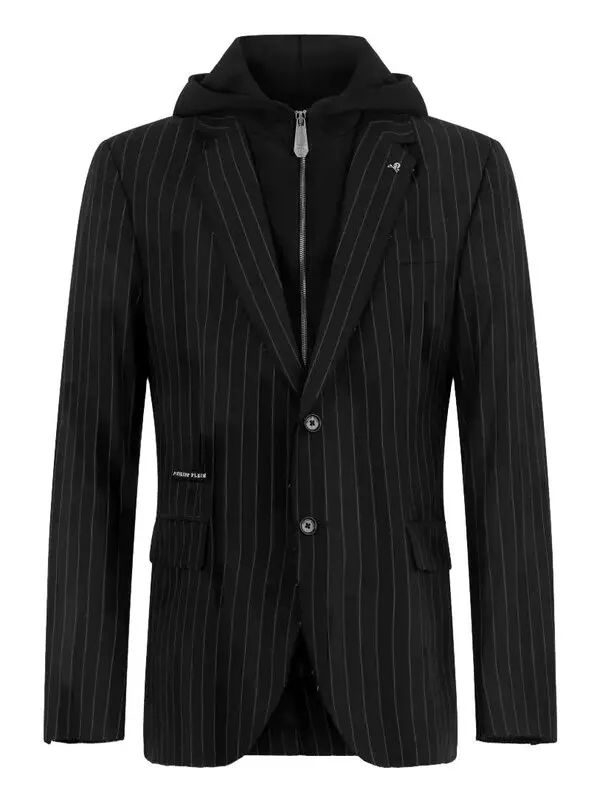 Philipp Plein Hooded Blazer Pinstripe - Black