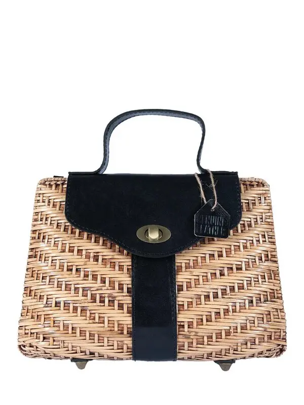 JELAVU Nori Handwoven Rattan Top-handle Bag With Turn Lock Closure - Black