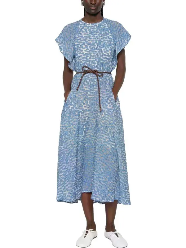 ODEEH Braided Belt Flutter-sleeve Dress - Blue