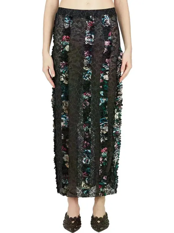 RAVE REVIEW Floral Print Lace Skirt - Black