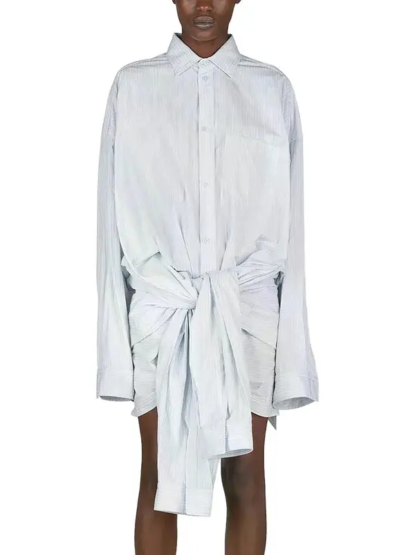 Balenciaga Pinstriped Mini Shirt Dress - Blue