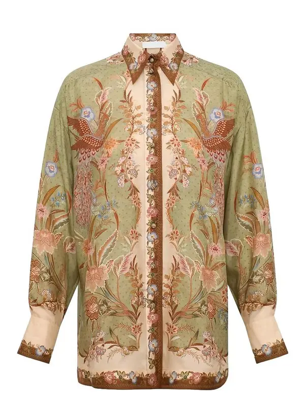 Zimmermann Indra Printed Silk Shirt - Green