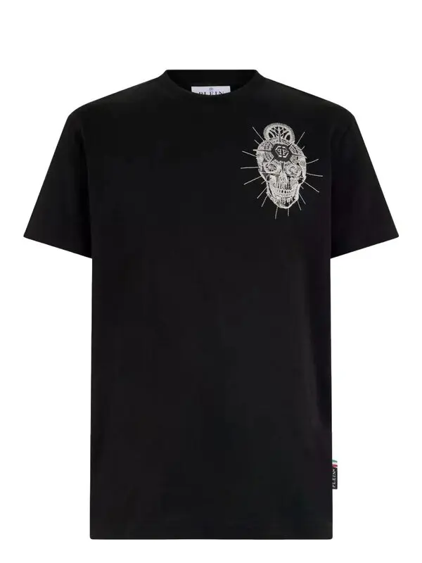 Philipp Plein Round Neck T-shirt Chest Embroidery Skull - Black