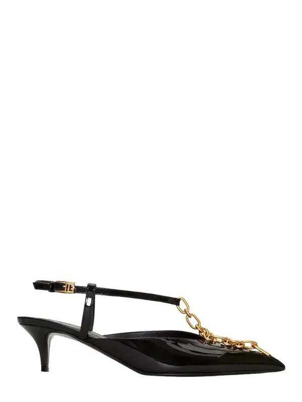 Balmain Patent Leather Sync Chain Kitten Slingbacks - Black