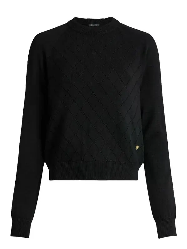 Balmain Quilted Knit Jumper - Black
