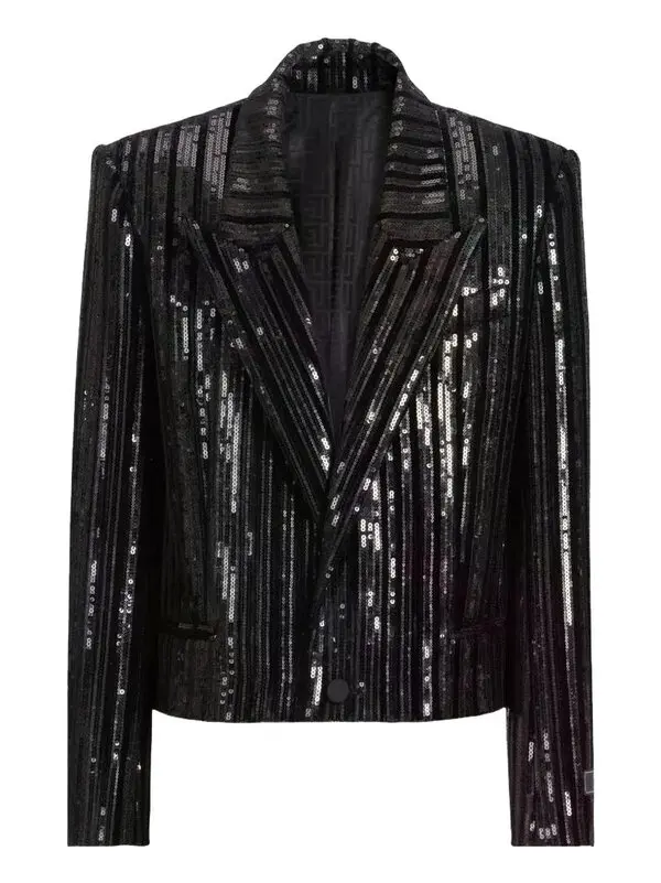 Balmain Cropped Sequin Velvet Jacket - Black