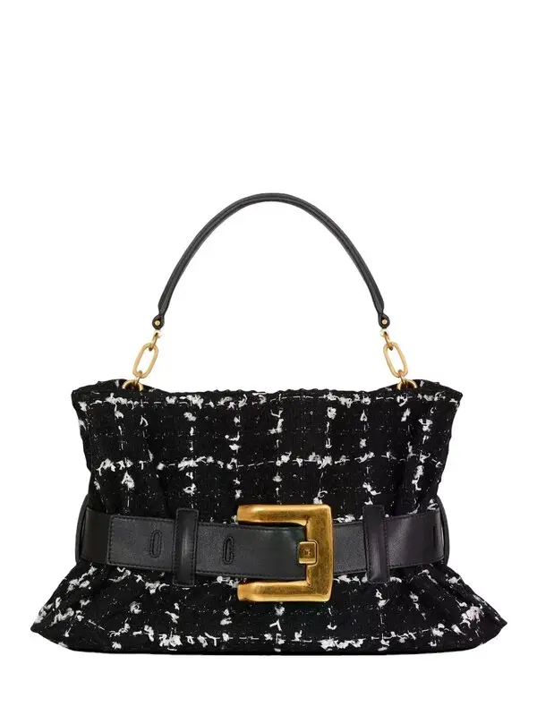 Balmain Medium Anthem Bag In Tweed - Black