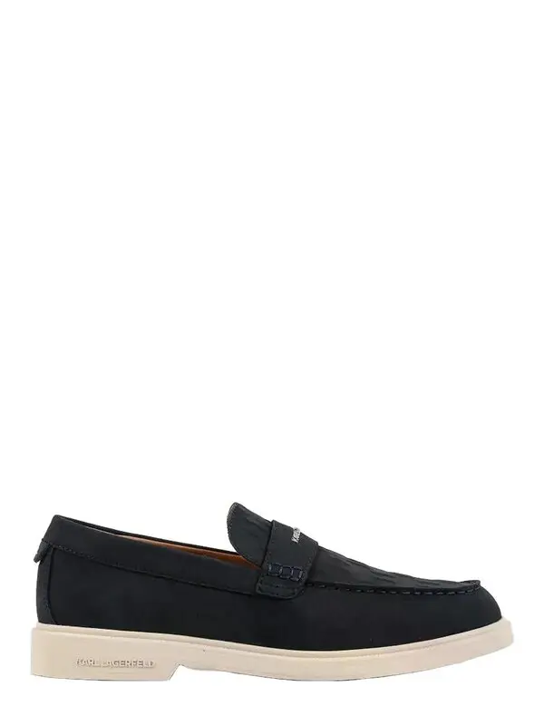 Karl Lagerfeld Monogram Embossed Leather Loafers - Blue