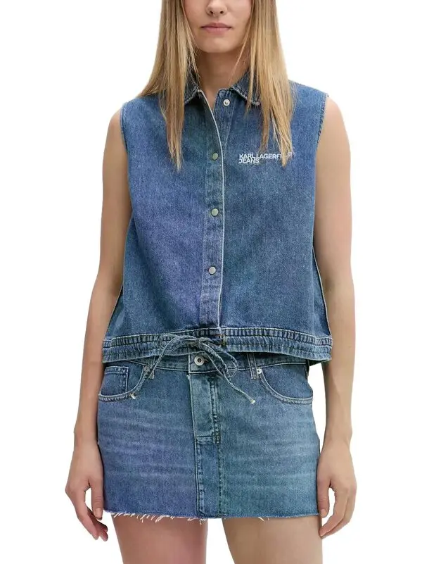 Karl Lagerfeld Sleeveless Shirt With Logo Embroidery - Blue