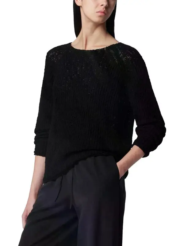 DUNST Crochet-knit Crew Neck Sweater - Black