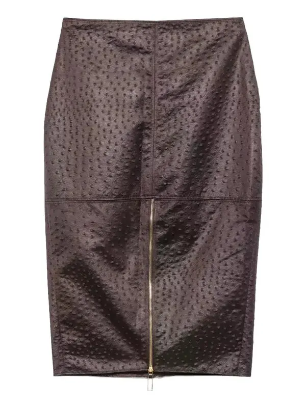 Elisabetta Franchi Ostrich-effect Midi Pencil Skirt - Brown