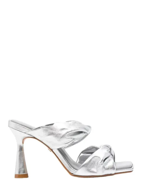 ANDREA CARRANO Twisted Strap Square Toe Sandals - Silver