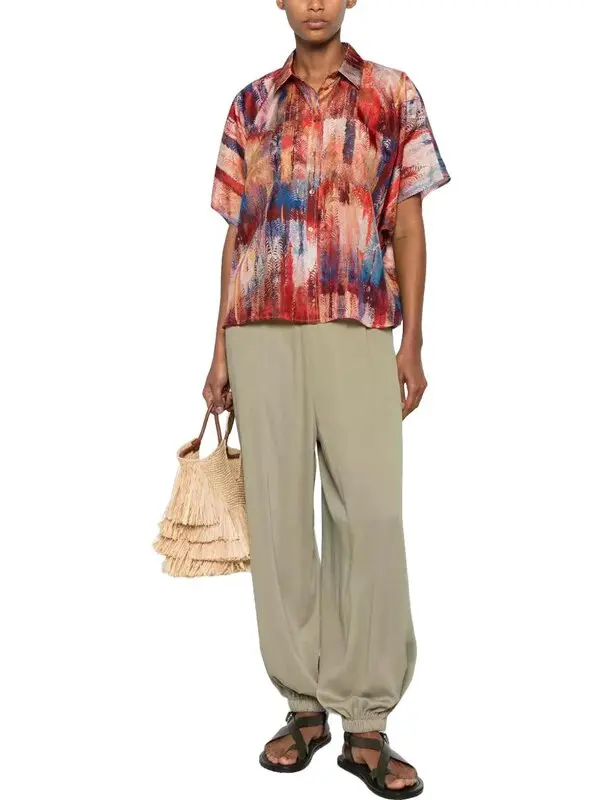 Momoni Abstract Print Short Sleeve Shirt - Red