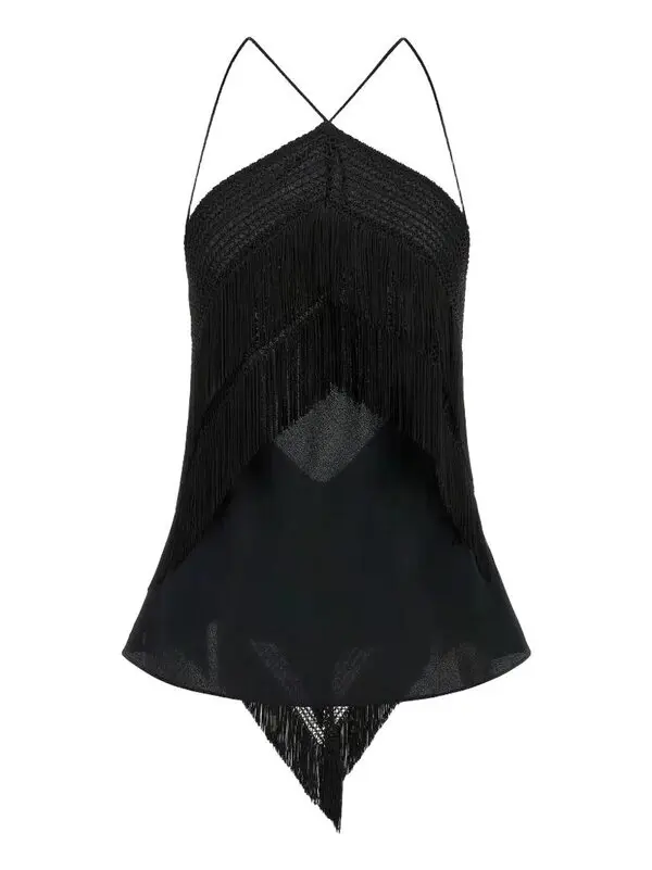Andamane The Attico Reina Fringe Halterneck Top - Black