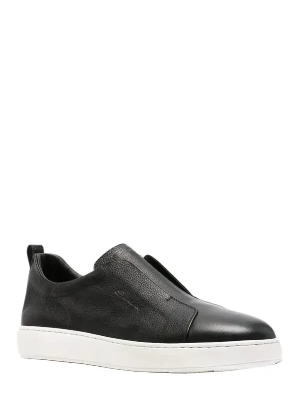 Santoni Victory Grained Leather Slip-on Sneakers - Black