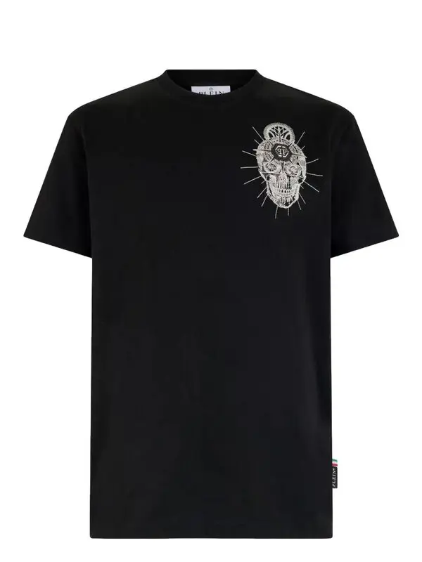 Philipp Plein Round-neck Skull-embroidery T-shirt - Black