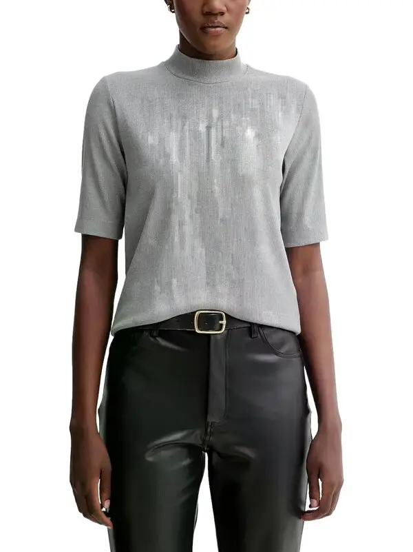 Marc O'polo Ribbed Mock Neck T-shirt - Grey