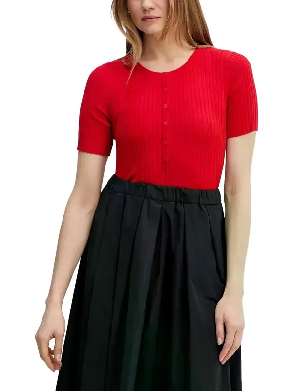 Marc O'polo Ribbed Knit Button-up Top - Red