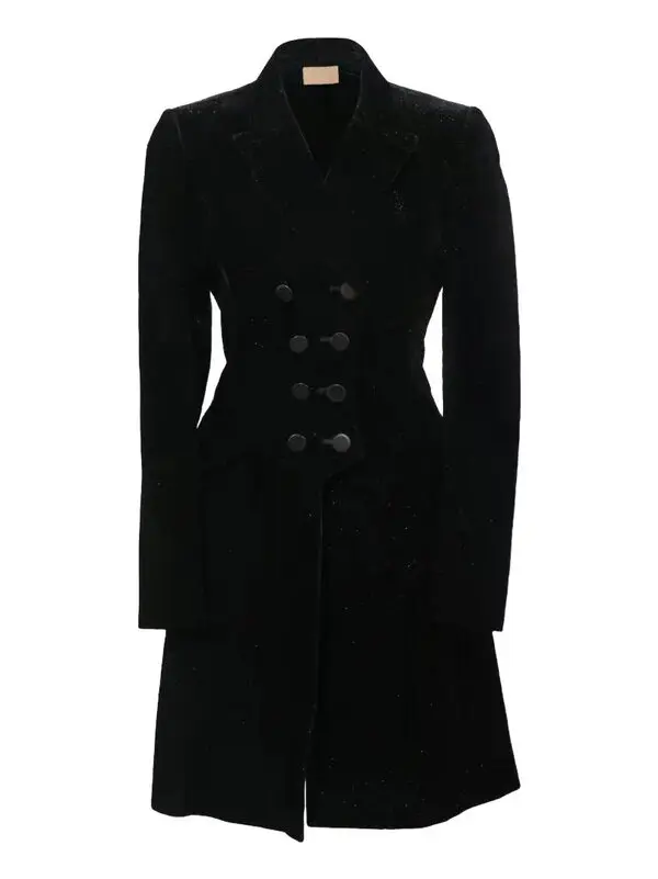 Alaïa Double-breasted Glitter Coat - Black