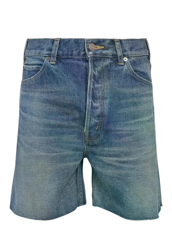Celine Light Cotton Denim Shorts With Raw Hem - Blue