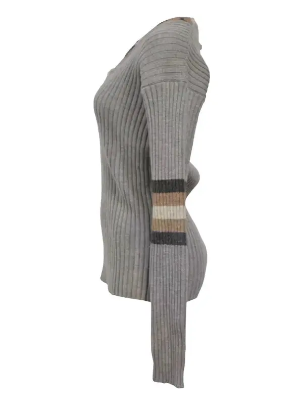 JEAN PAUL GAULTIER Ribbed Knit V-neck Sweater - Grey
