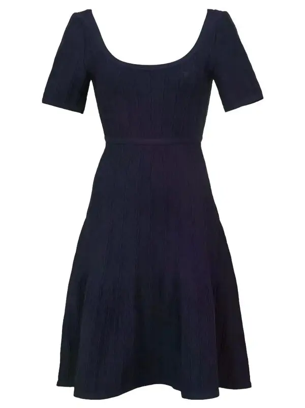 Herve Leger Navy Wool Cable-knit A-line Dress - Blue