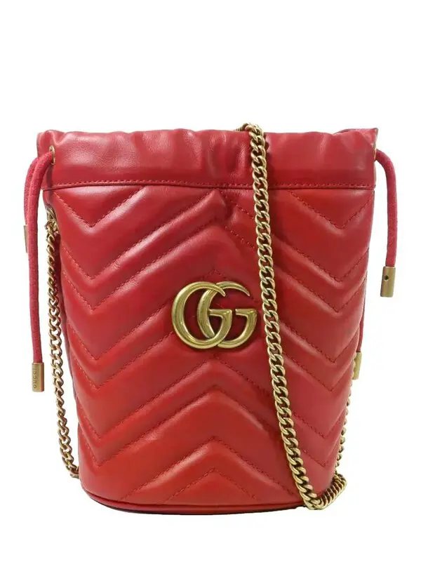 Gucci Gg Marmont Leather Bucket Bag - Red