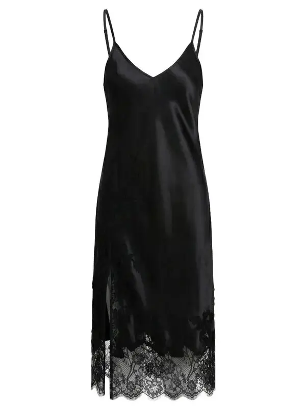 ALMAZ Lace-trim Slip Midi Dress - Black