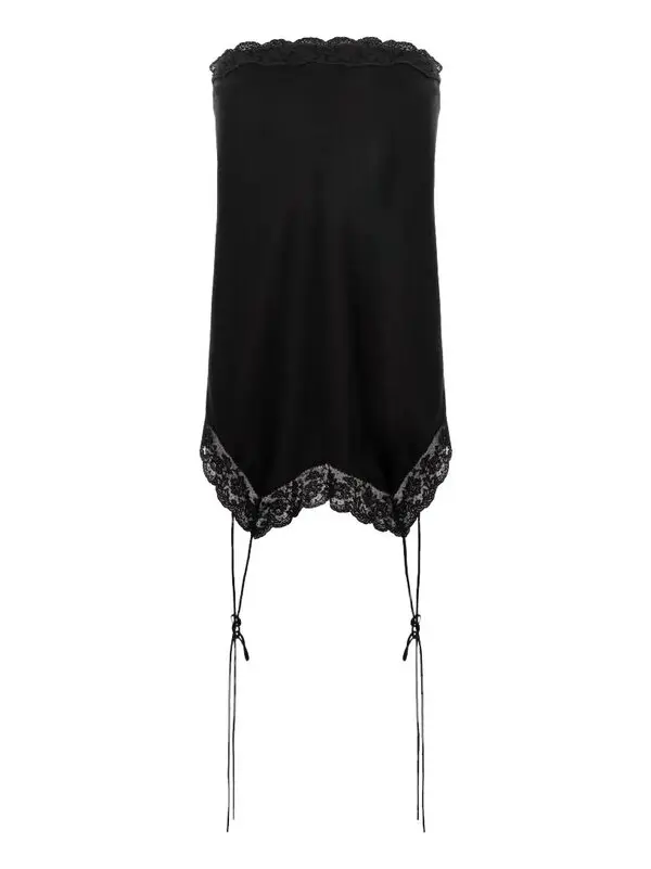 SEEN USERS Name Shifted Slip Lace-trim Top - Black