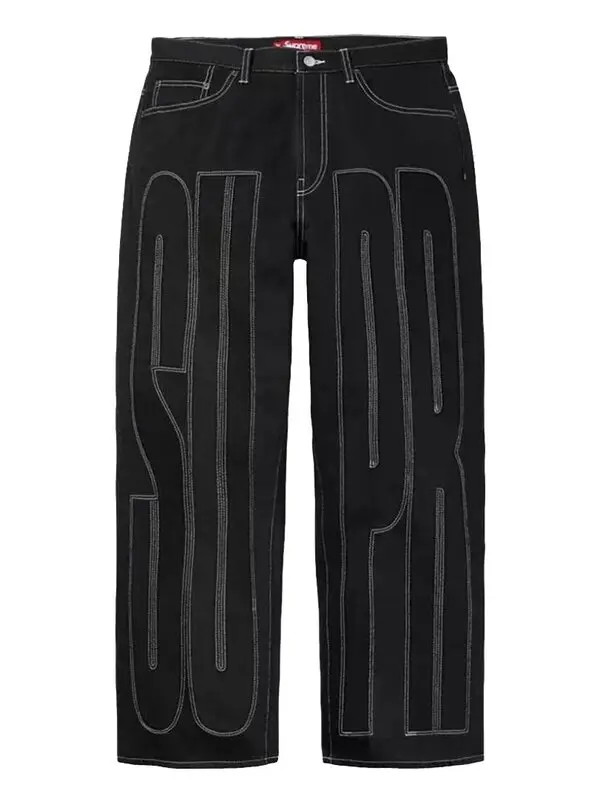 Supreme Inset Spellout Baggy Jeans - Black