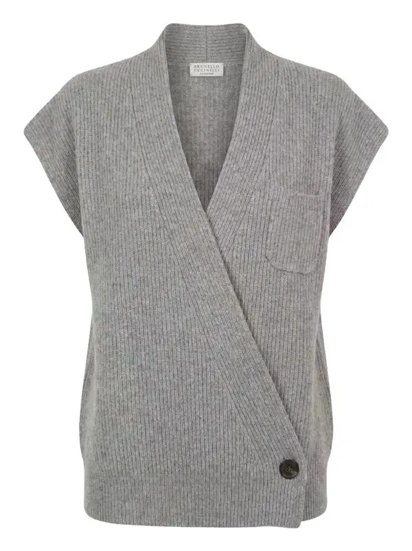 Brunello Cucinelli Ribbed Wrap-front Top - Grey