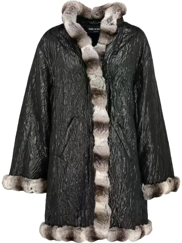 MARIO BORSATO VINTAGE Moiré-effect Coat With Fur Trim - Black