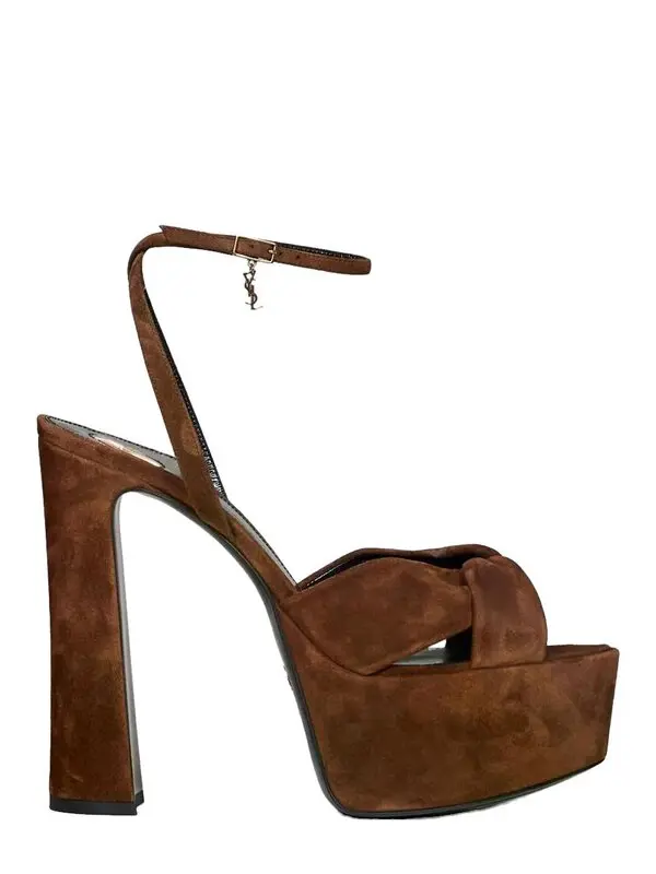 Saint Laurent Cassandre Charm Cross-over Sandals - Brown