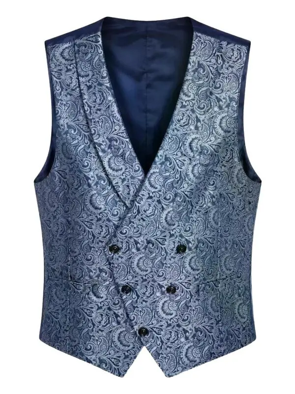 LUIGI BIANCHI MANTOVA Paisley Jacquard Double-breasted Waistcoat - Blue