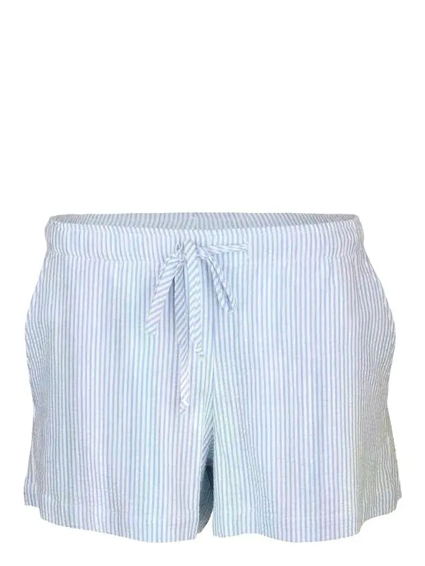THE LADY AND THE SAILOR Flutter Striped Seersucker Shorts - Blue