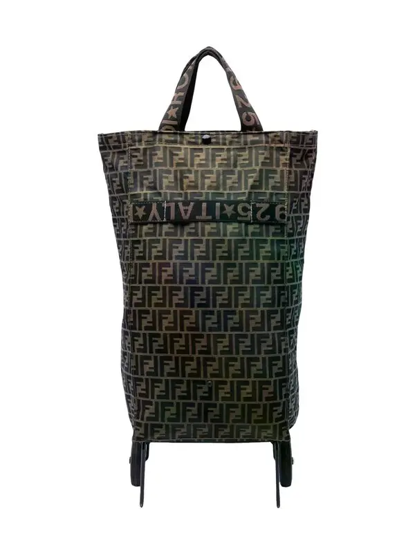Fendi Zucca Canvas Foldable Rolling Cart Travel Bag - Brown