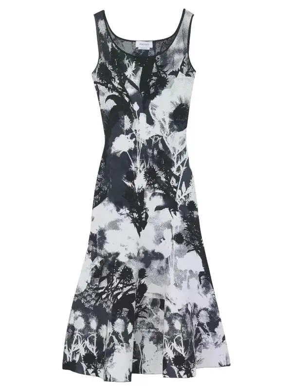 Alexander McQueen Sleeveless Floral Intarsia Midi Dress - Black
