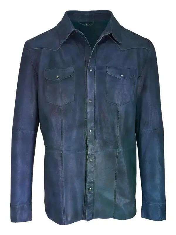 GIMO'S ITALIANA Leather Press-stud Jacket - Blue