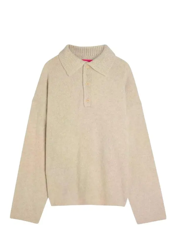 THE ELDER STATESMAN Ribbed-knit Long-sleeve Polo Shirt - Neutrals