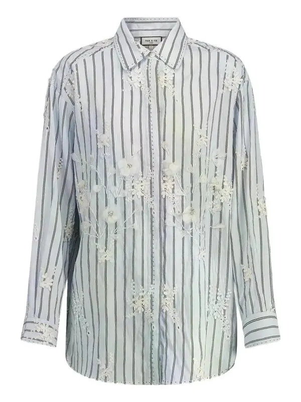 Paul & Joe Striped Floral Embroidered Shirt - Blue