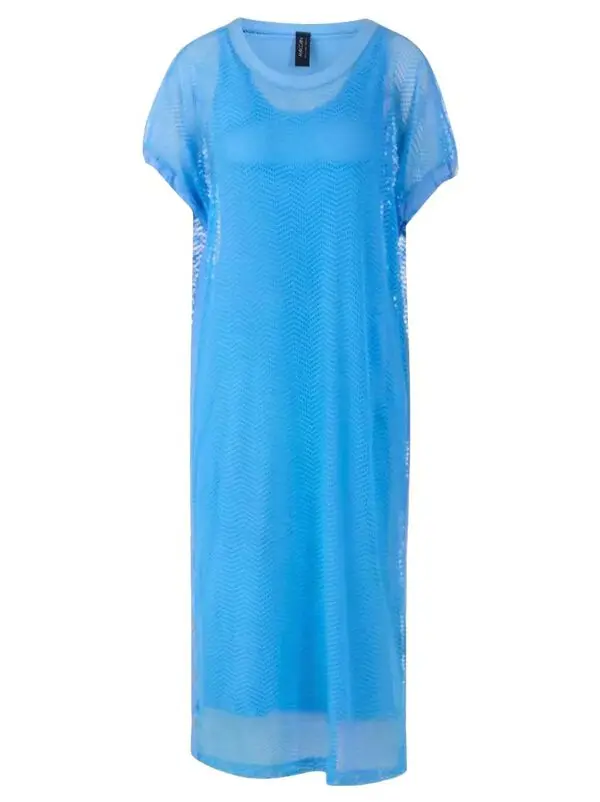 MARCCAIN Mesh Overlay Midi Dress - Blue