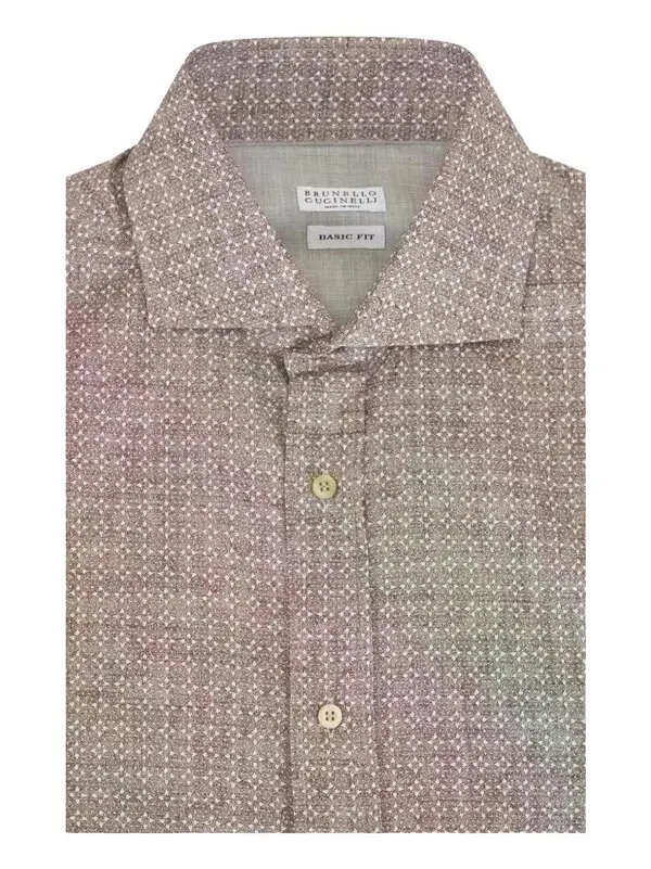 Brunello Cucinelli Geometric-print Spread-collar Shirt - Neutrals