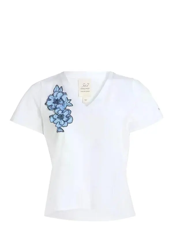 Cinq À Sept Floral Appliqué V-neck T-shirt - White