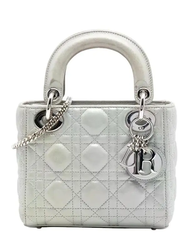 Dior Iridescent Lambskin Lady Satchel - Silver
