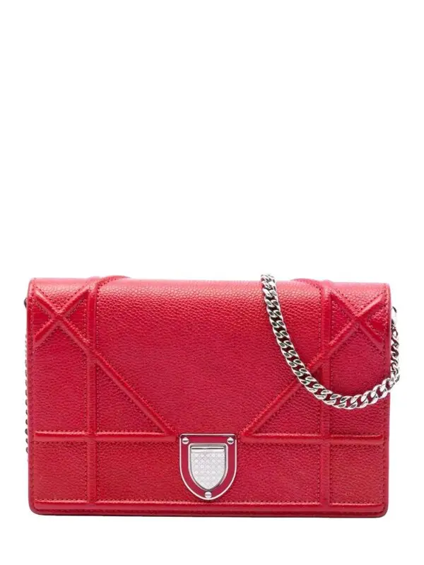 Dior Grained Calfskin Diorama Wallet On Chain Crossbody Bag - Red