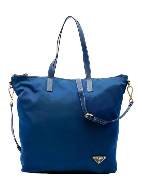 Prada Tessuto Zip Top Convertible Tote Satchel - Blue