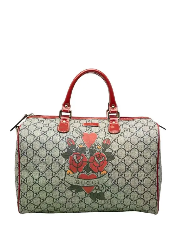 Gucci Medium Gg Supreme Tattoo Heart Boston Bag - Neutrals